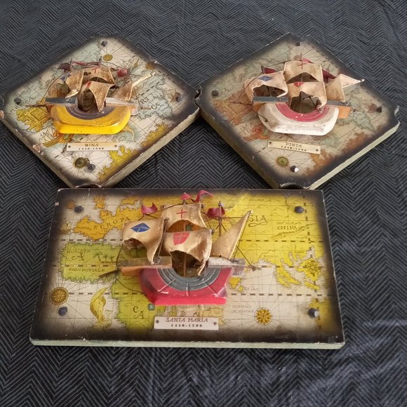 Art | Mid Century Wood Wall Plaques Nina Pinta And Santa Maria Ships ...
